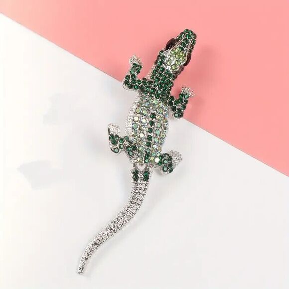 Jewelry | Alligator Vintage Style Brooch Gold Tone Metal Wcrystals ...